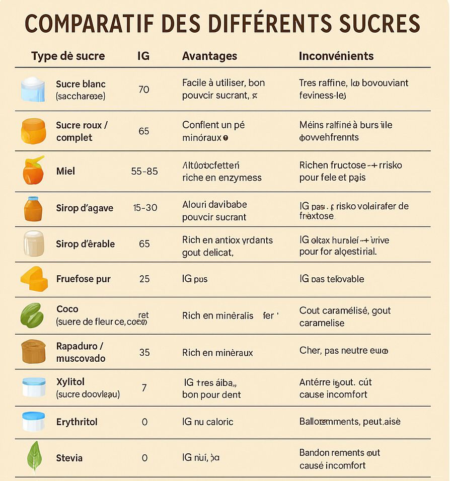 Sucres : comparaison, indice glycémique, avantages et inconvénients ...
